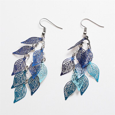 8Seasons Fashion Vintage Drop Earrings Leaf Colorful Feather