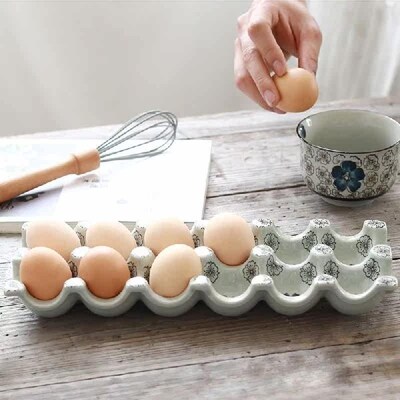 Japanese glaze color ceramic 12 grid separation egg tray