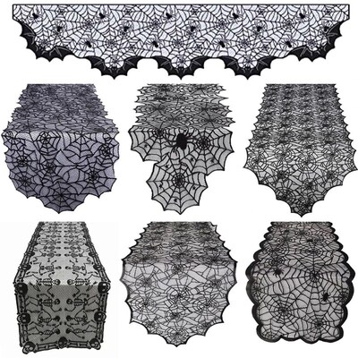 Halloween Table Runner Black Bat Spider Web Lace Tablecloth