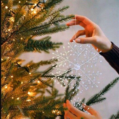 6Pcs Snowflakes Hanging Ornaments Plastic Glitter Snowflake