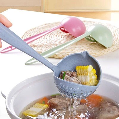 2 in 1 Long Handle Soup Spoon Home Strainer Cooking Colander