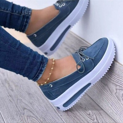 Spring Solid Color Laceup Loafers Slipon Shoes for Plus Size