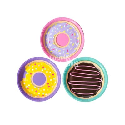 Pink Purple Donuts Party Disposable Plate Straw Donut Balloo