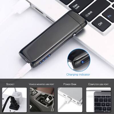 Women Dual Arc Metal USB Lighter细长金属迷你女士点烟器Gift