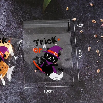 50/100 Pcs 10x10cm Halloween Plastic Candy Cookies Gift Bag