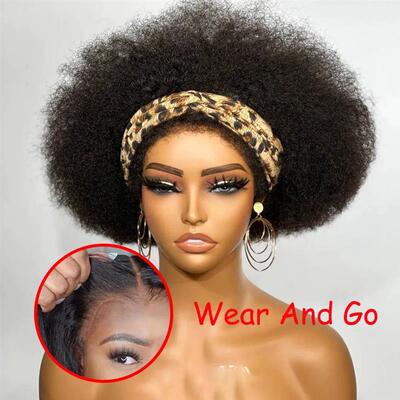 Afro Kinky Curly Bob With Kinky Edges Glueless Wig Lace Fron
