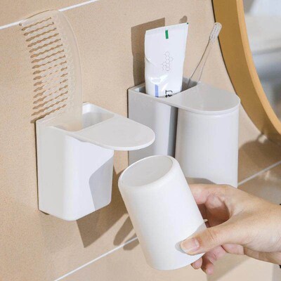 Magnetic toothbrush holder and cup rack, wall-mounted withou