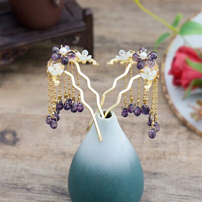 2pcs U-shaped Hair s Forks Vintage Flower Tassel Hair Stylin