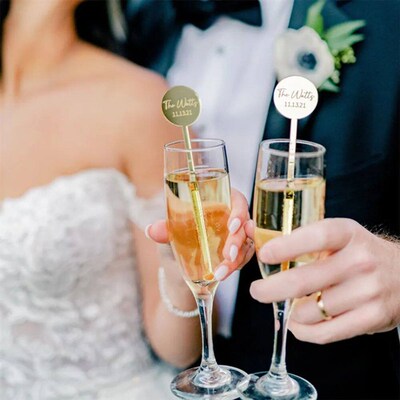 50pcs Personalised Round Drink Stirrers Wedding Decorations