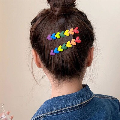 New Korean Cute Rainbow Love Heart Hairpins Hairgrips Summer