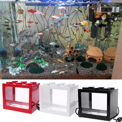 USB Mini Aquarium Fish Tank With LED Lamp Light Betta Fish F