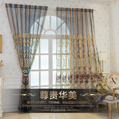 柯桥窗帘欧式奢华绣花窗纱半遮光窗帘刺绣卧室客厅阳台纱帘成品布