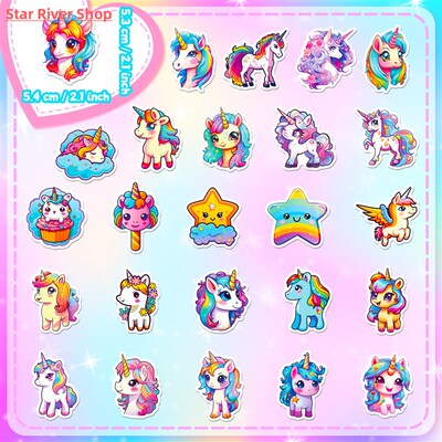 50PCS Cartoon Colorful Unicorns Stickers Aesthetic Scrapbook