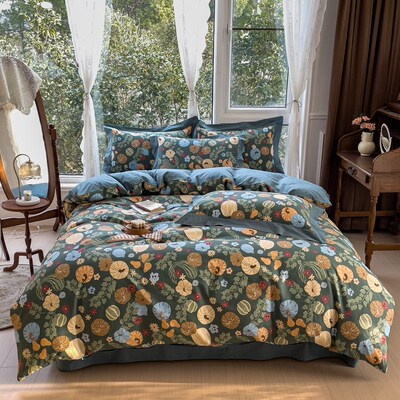 cotton retro bedsheet sets bed fitted sheet duvet cover set