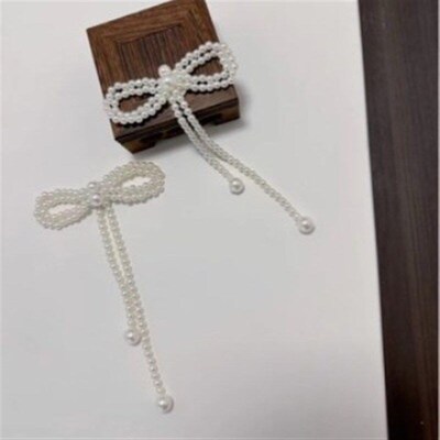 DIY Handmade Beaded Imitation Pearl Bow Tie Tassel Clothing