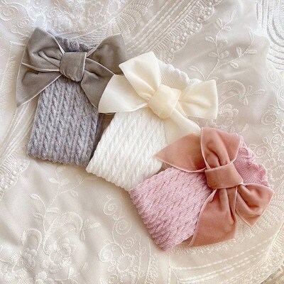 1-8Y Kids Girls Socks Baby Ribbed Knitted Stockings Knee Hig