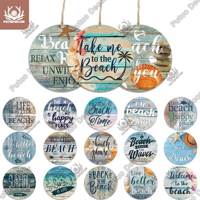 Putuo Decor Beach Round Sign Wooden Plaque Beach House Plaqu