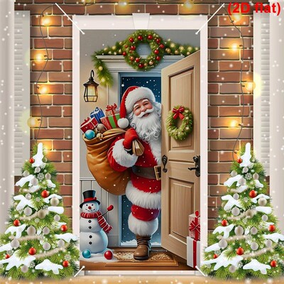 Christmas Hanging Flag Santa Claus Door Banner Christmas Dec