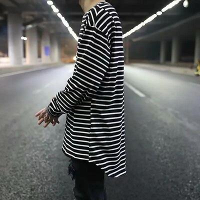 rendy Mens Long Sleeve Black White Stripe Base Layer Top Hi