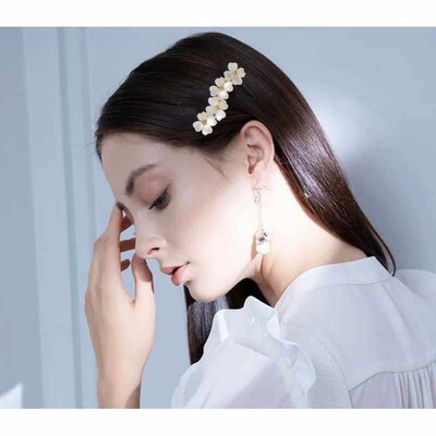 New Luxury White Opal Flower Spring Hairpin Set with Zircon