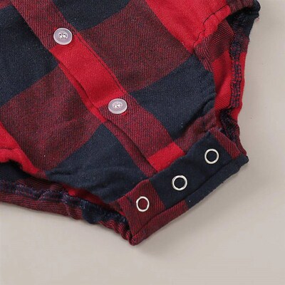 0-18 Months Newborn Baby Boy Romper Long Sleeves Red Plaid B