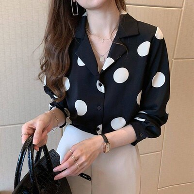 Blouses Women Polka Dot V-neck Chiffon Designed Ins Plus Siz