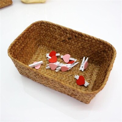 bamboo storage basket box desktop small rattan woven basket
