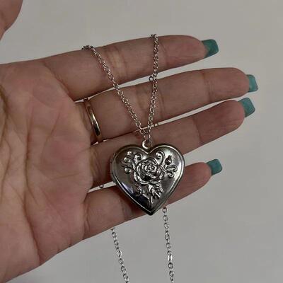 Romantic Heart Locket Pendant Openable Female Silver Color S