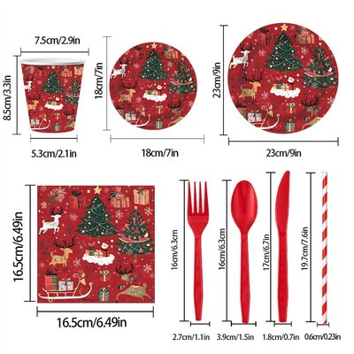 Christmas Party Tableware Set Paper Plates Cup Napkins Decor