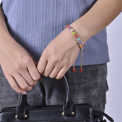 Bohemian Square Emperor Stone Brlet Braided Colorful Natural