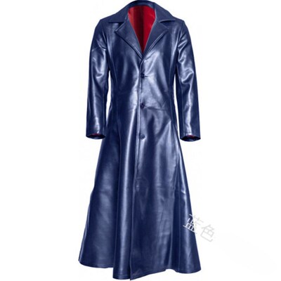 Spot 2025 Solid lor Lapel Tight Button Mens Pu Long Leather