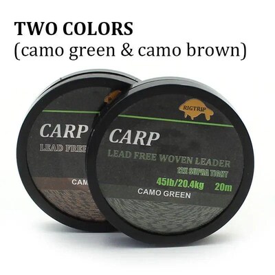 20m Carp Fishing Leader Line Lead Free Woven Leader Camo Gre