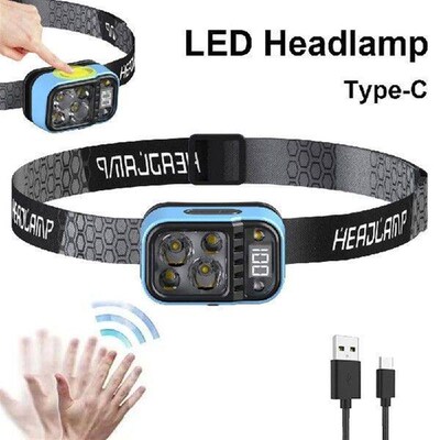 LED Bright Headlamps Waterproof Rechargeable Flashlight