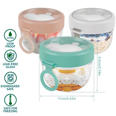 3Pcs Overnight Oats Container With Lid Foldable Spoon Portab