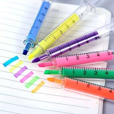 6pcs Color Highlighters And Syringes Fluorescent Needles Wat