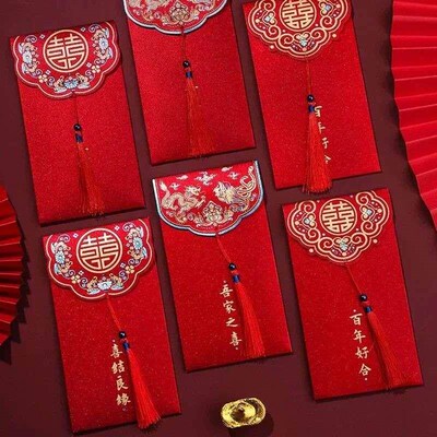 3Pcs/set Traditional Chinese Wedding Red Envelope with Tasse