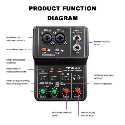 TEYUN Q12 2 Channels Professional portable Audio Interface s