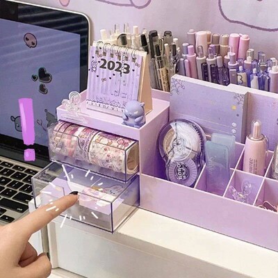 Cute Pen Holder Storage Box Organizer Girl Drawer-type Deskt