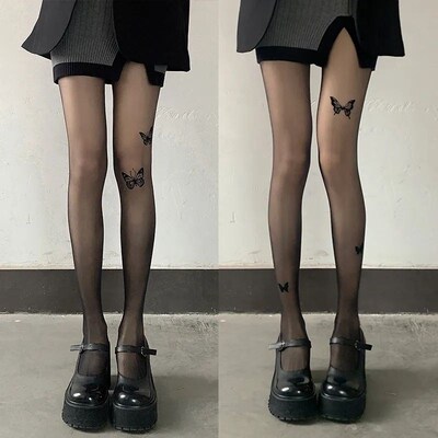 New Sexy Women Tights Pantyhose Butterfly Print Thigh High S