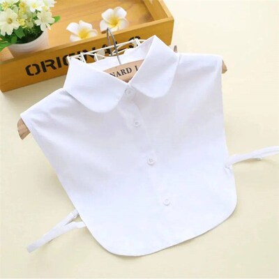 Women Cotton Crystal Fake Collar Blouse Vintage Solid Detach