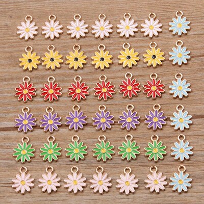 20Pcs 7Color 10x13MM Alloy Metal Drop Oil Colorblock Daisies