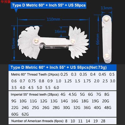 58/52pcs Thread Gauge Gablade Screw Thread Tooth Pitch Metri