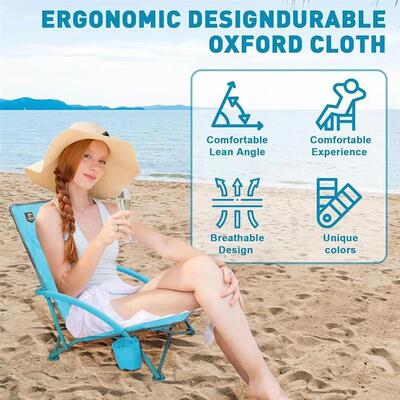 2 Pack Lightweight Camping Chair Folding Recliner with Cup H