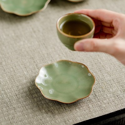 竹绿釉青瓷莲花杯垫功夫茶道茶具隔热垫子杯托茶托创意陶瓷配件垫