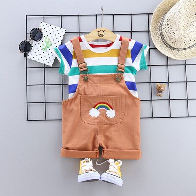 Summer Kids Casual Denim Jumpsuit Short Sleeve TwoPiece Set