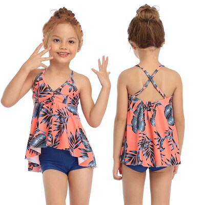 2022 Girls Floral swimsuit two-pieces swimwear kids sleevele