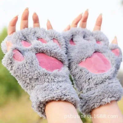 Cat Claw Gloves Winter Cute Cartoon Cat Girls Fingerless Glo