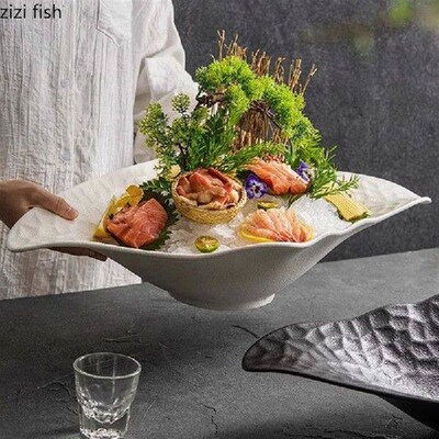 Solid Color Ceramic Sashimi Plate Irregular Salmon Dry Ice