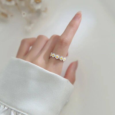 Vintage Daisy Flower Rings For Women Korean Style Adjustable