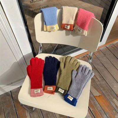 solid-color sretch-length gloves with two fingerless holes a